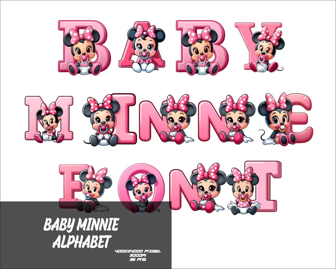 36 PNG Baby Minnie Alphabet Png Mouse Splash and Watercolor Png Minnie ...