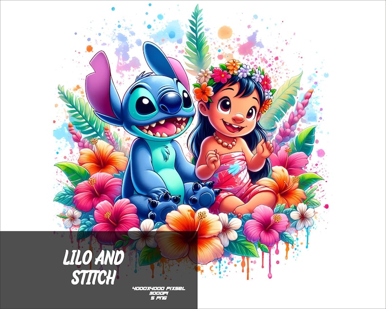 5 PNG Lilo and Stitch Png Stitch Splash and Watercolor Png Stitch Transparent PNG File for ...