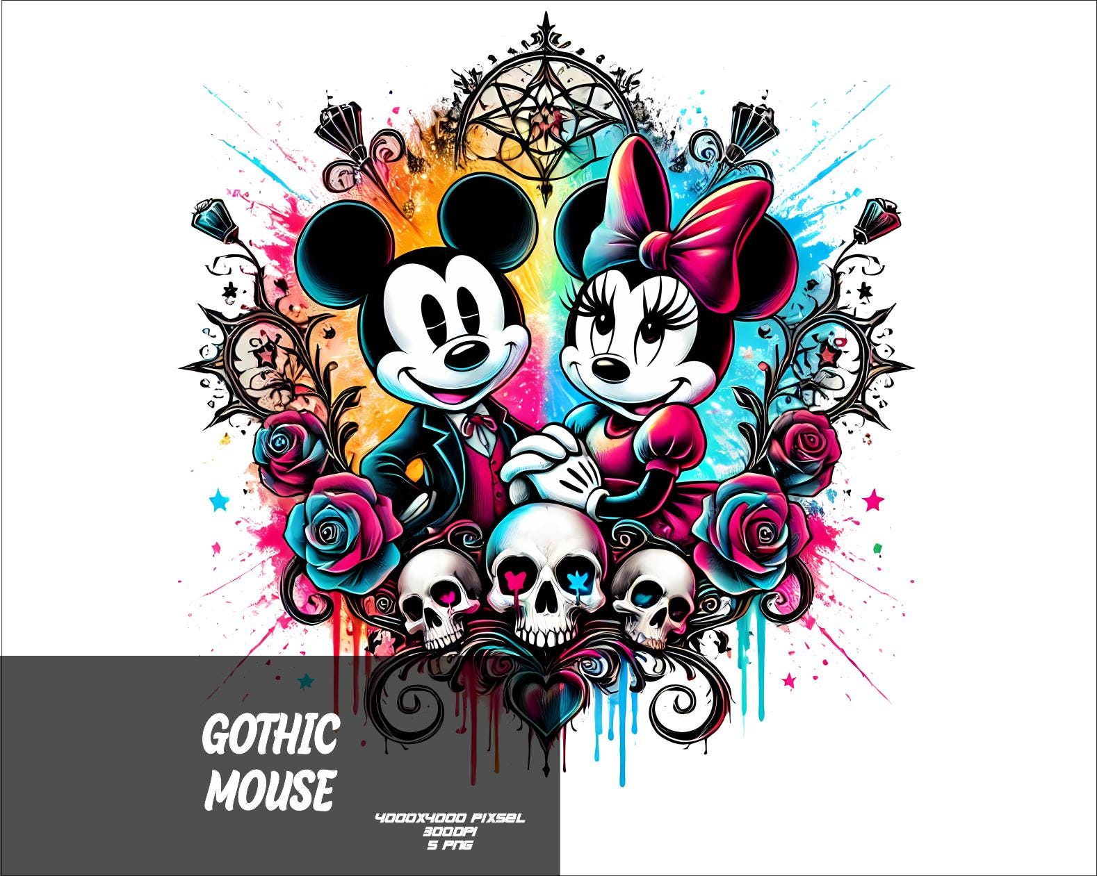 5 PNG Gothic Minnie and Mickey Png Mouse Splash and Watercolor Png ...