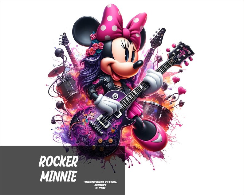 5 PNG Rocker Minnie Png Mouse Splash and Watercolor Png Minnie ...