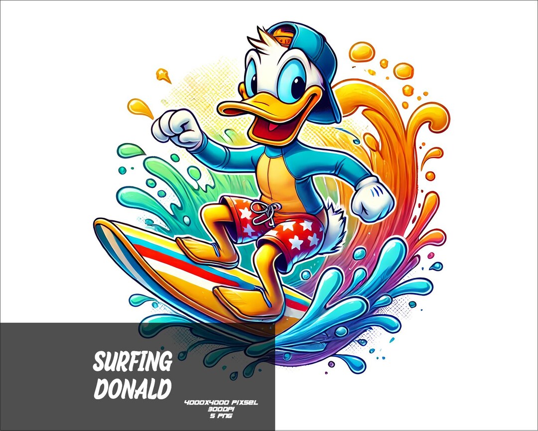5 PNG Surfing Donald Png Splash and Watercolor Png Duck Transparent PNG ...