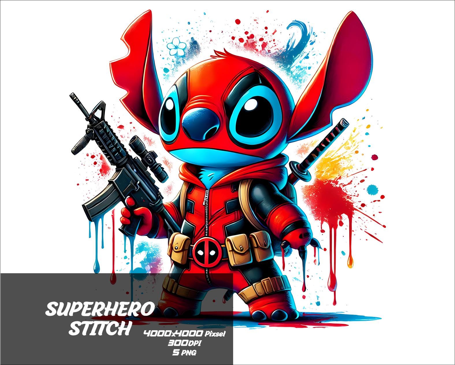 5 PNG Stitch Super Hero Png Stitch Splash and Watercolor Png Stitch ...