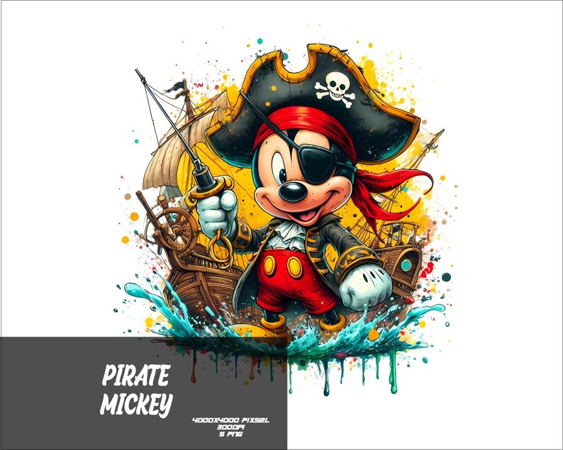 5 PNG Pirate Mickey Png Mouse Splash and Watercolor Png Mickey ...