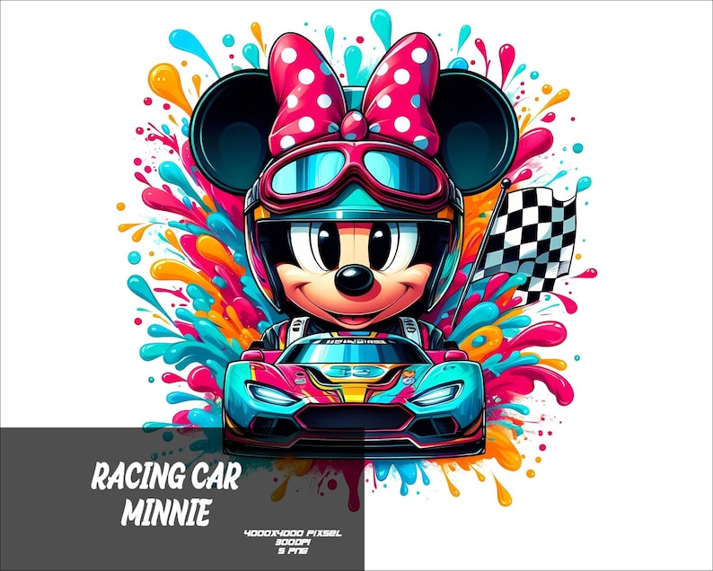 5 PNG Racing Car Minnie Png Mouse Splash and Watercolor Png Minnie ...