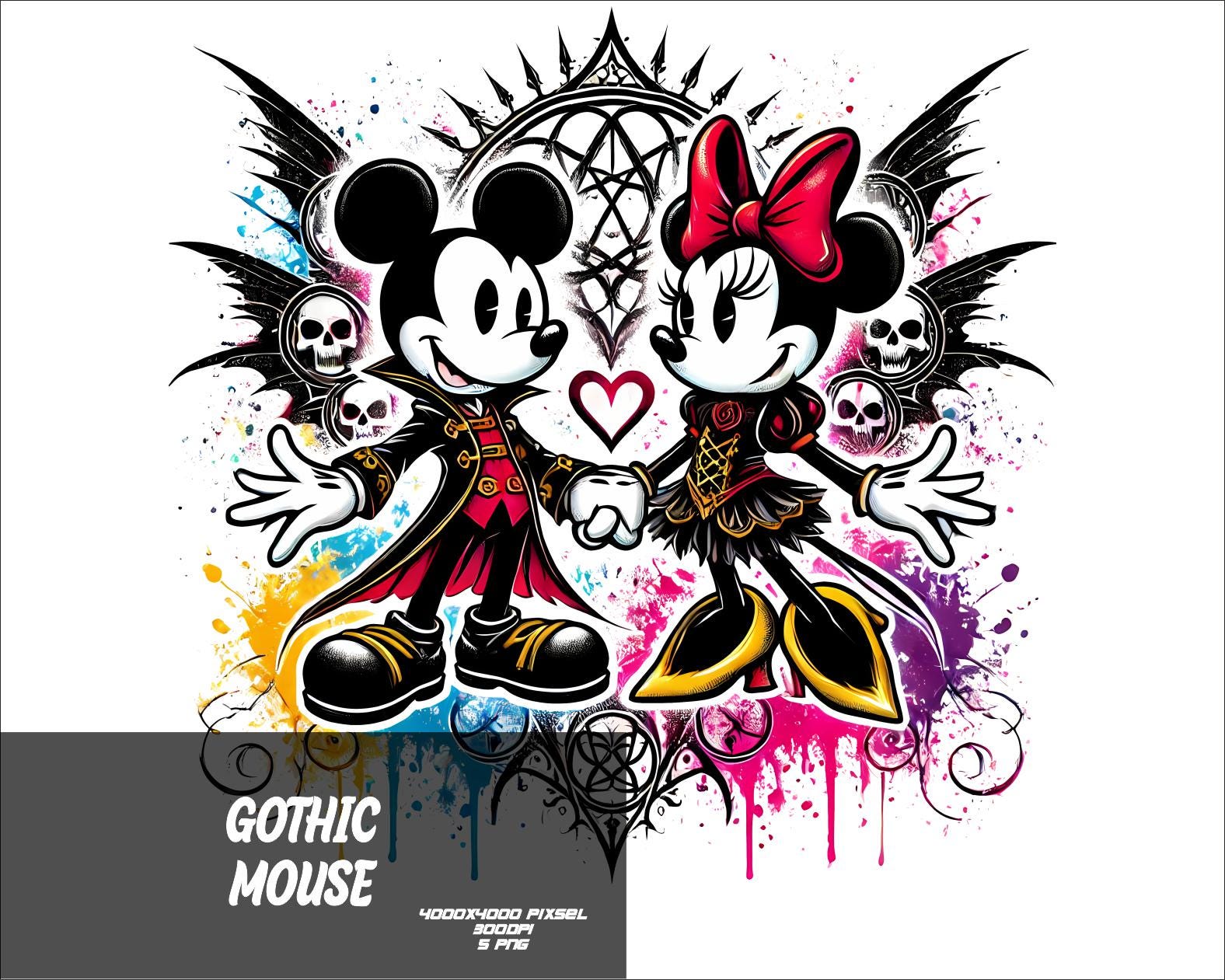 5 PNG Gothic Minnie and Mickey Png Mouse Splash and Watercolor Png ...