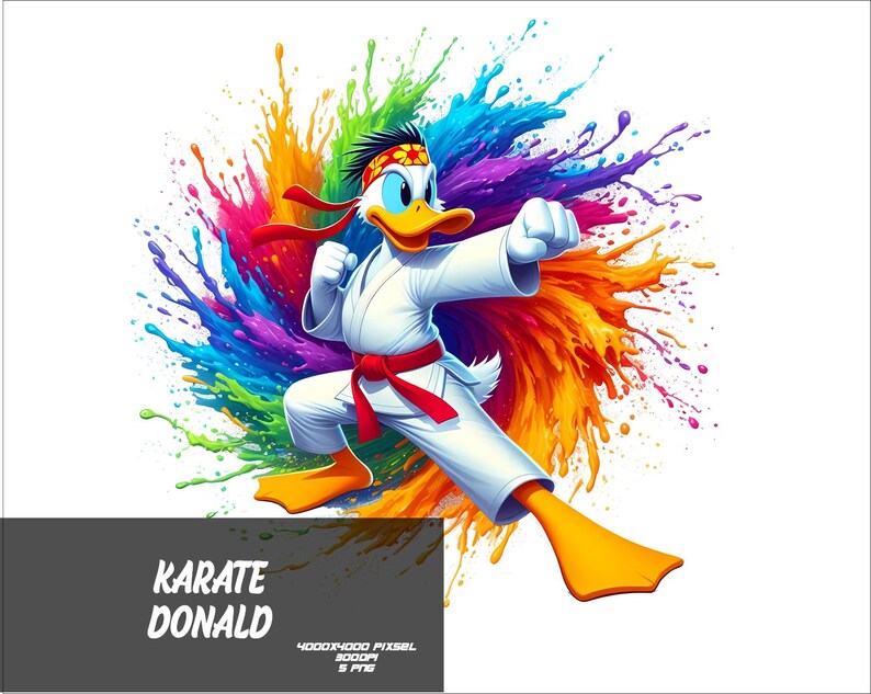 5 PNG Karate Donald Png Splash and Watercolor Png Duck Transparent PNG File for Sublimation ...