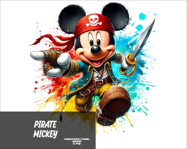 5 PNG Pirate Mickey Png Mouse Splash and Watercolor Png Mickey ...
