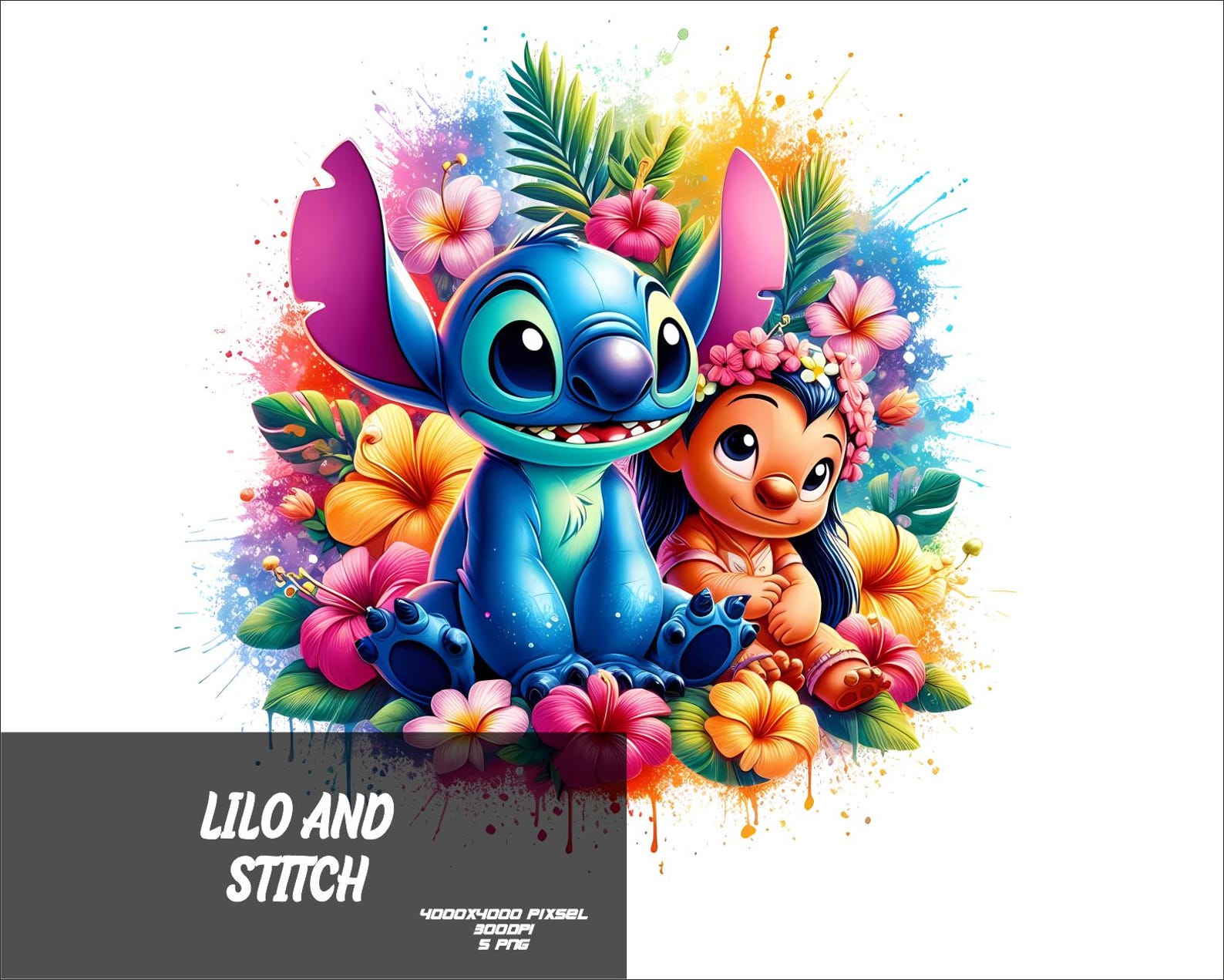 5 PNG Lilo and Stitch Png Stitch Splash and Watercolor Png Stitch Transparent PNG File for ...