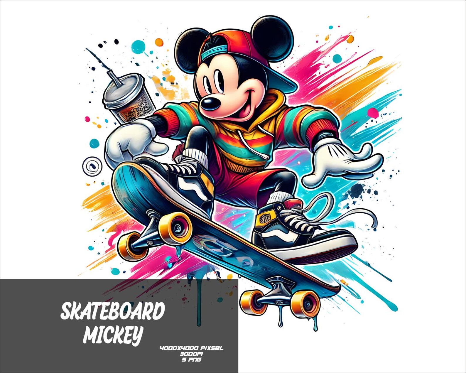 5 PNG Skateboard Mickey Png Mouse Splash and Watercolor Png Mickey ...