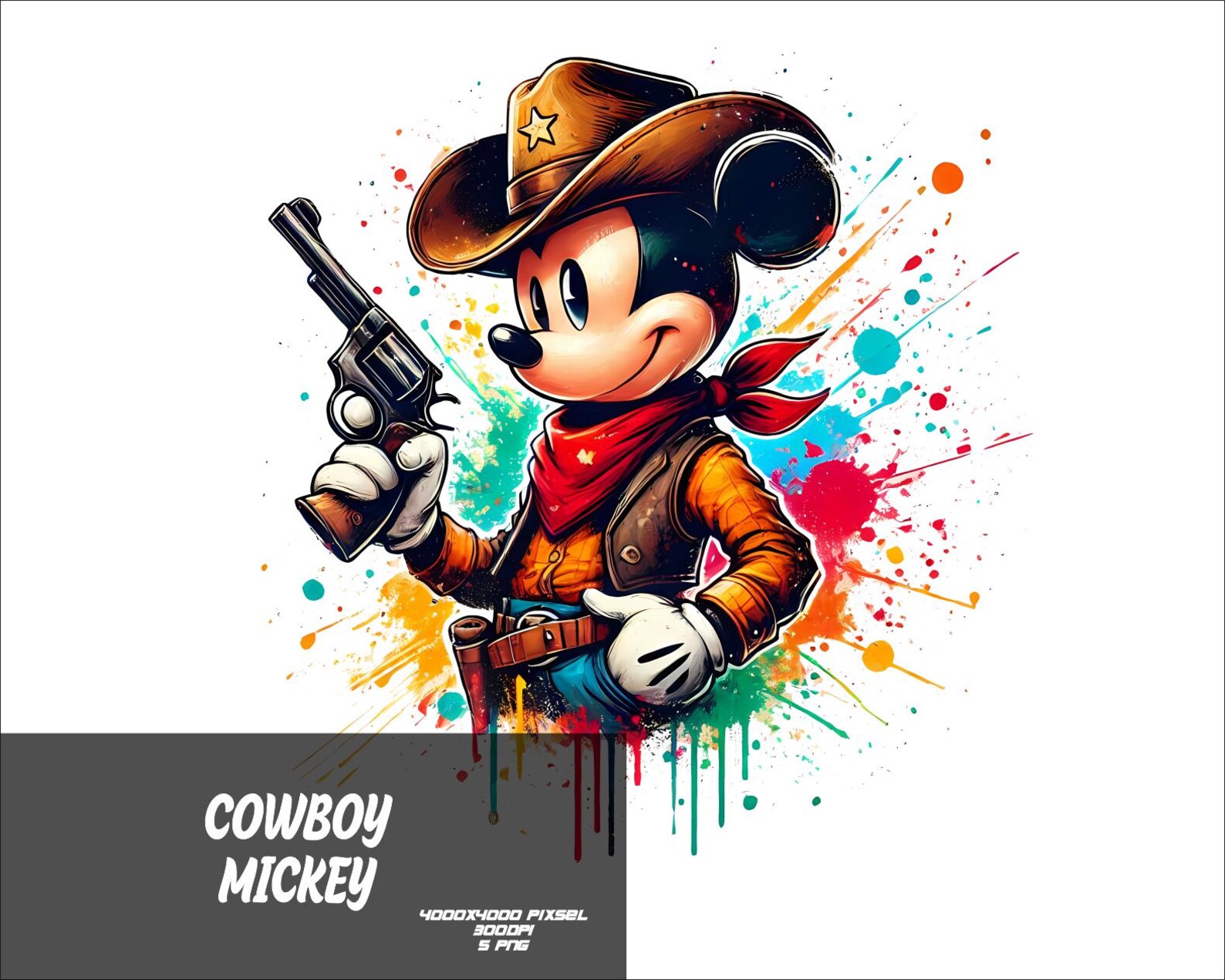5 PNG Cowboy Mickey Png Mouse Splash and Watercolor Png Mickey ...