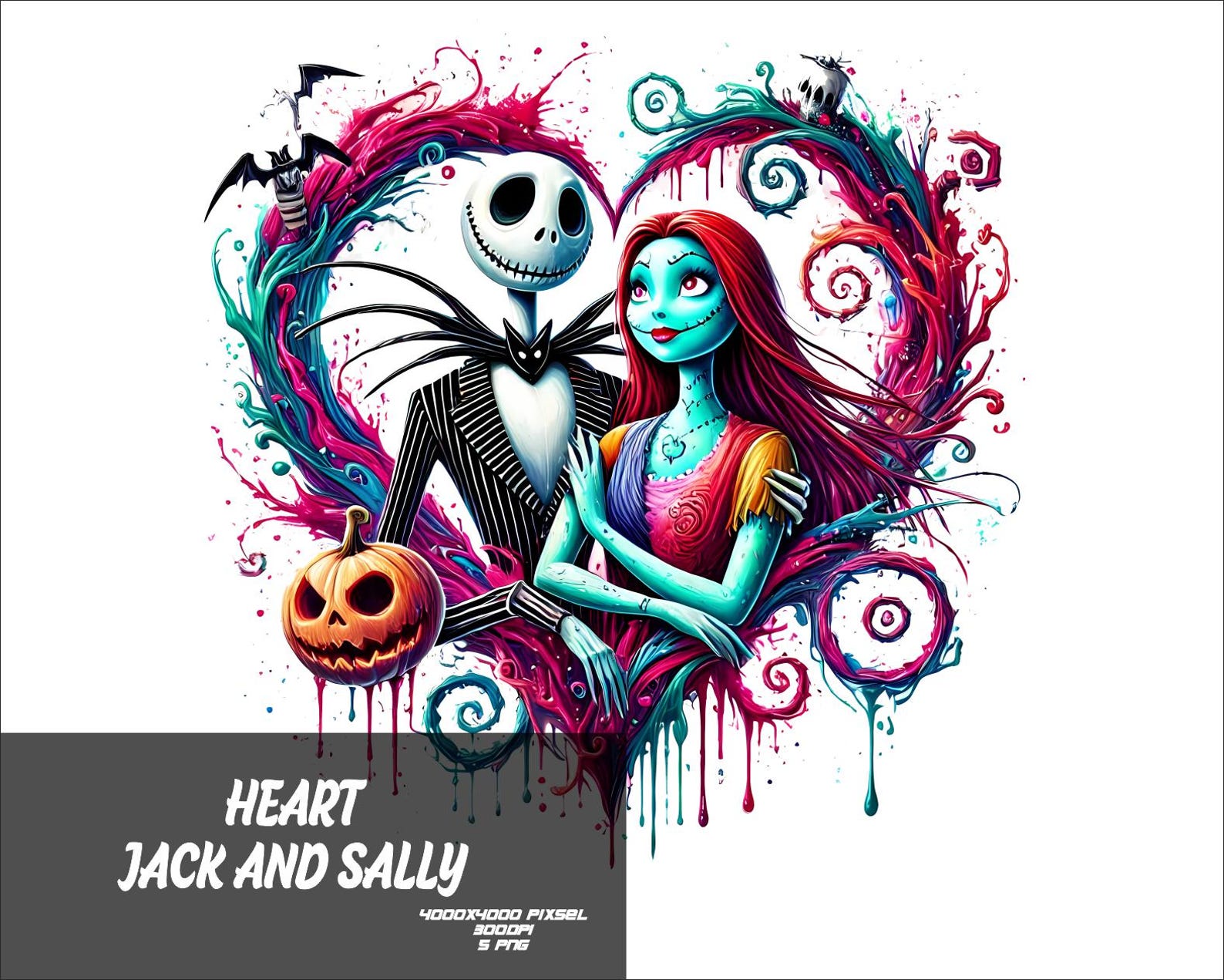 5 PNG Heart Jack and Sally Png Splash and Watercolor Png Jack and ...