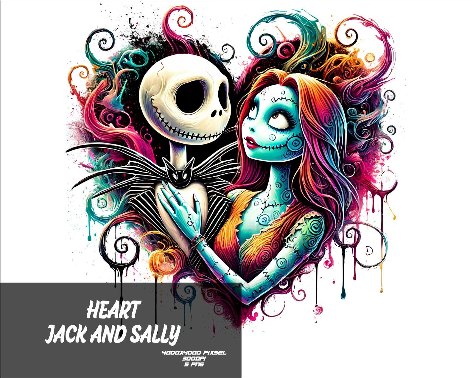 5 PNG Heart Jack and Sally Png Splash and Watercolor Png Jack and ...