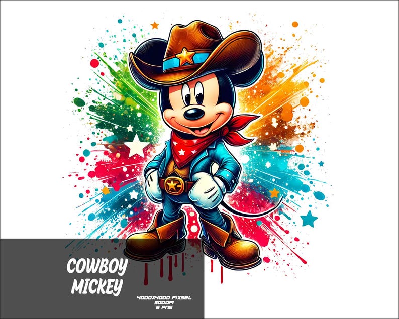 5 PNG Cowboy Mickey Png Mouse Splash and Watercolor Png Mickey ...