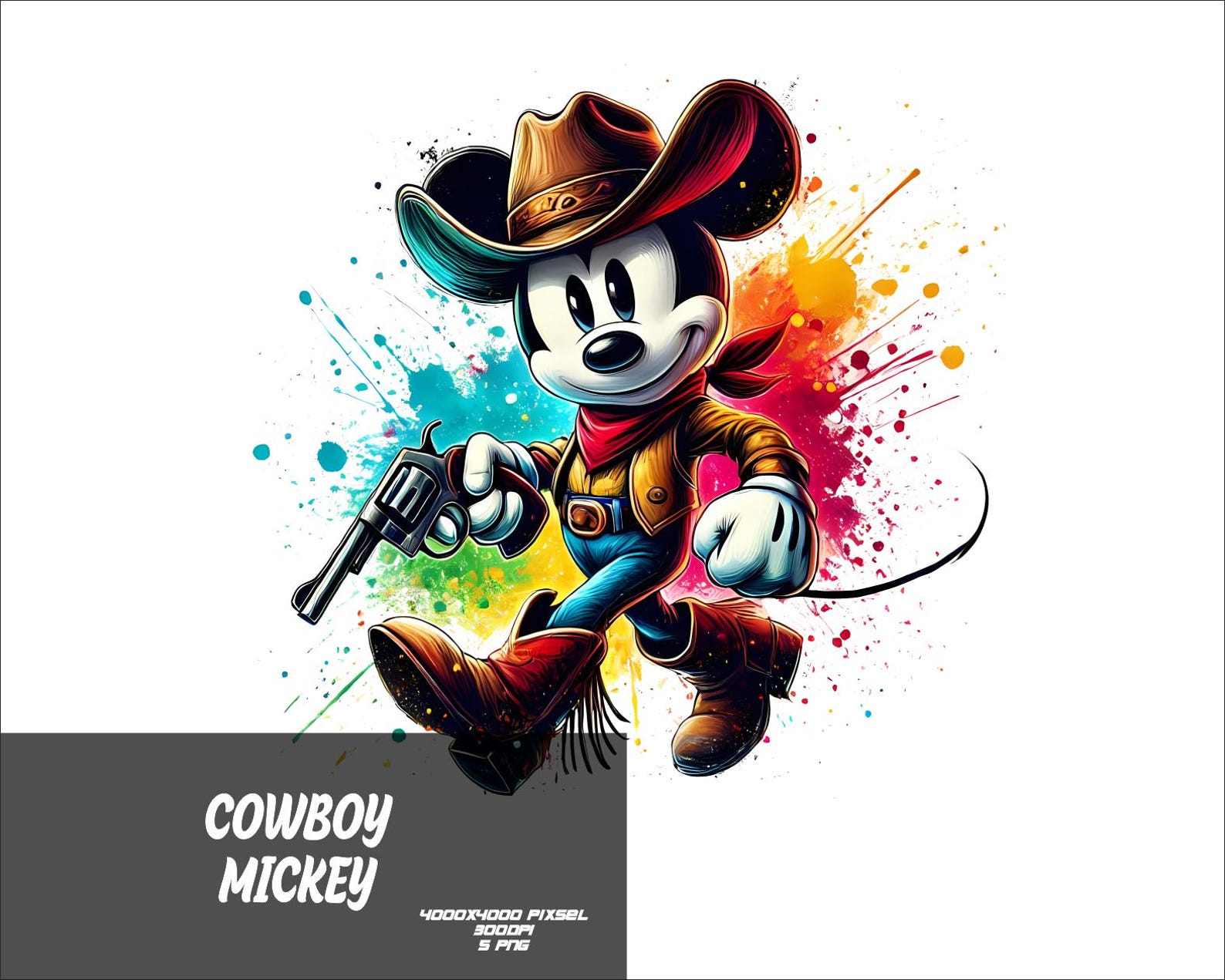 5 PNG Cowboy Mickey Png Mouse Splash and Watercolor Png Mickey ...