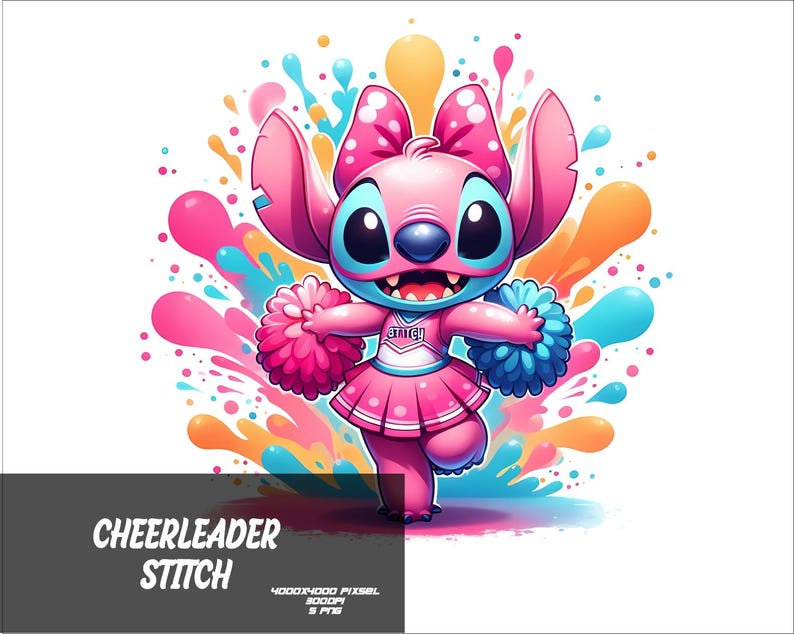 5 PNG Cheerleader Pink Stitch Png Stitch Splash and Watercolor Png ...