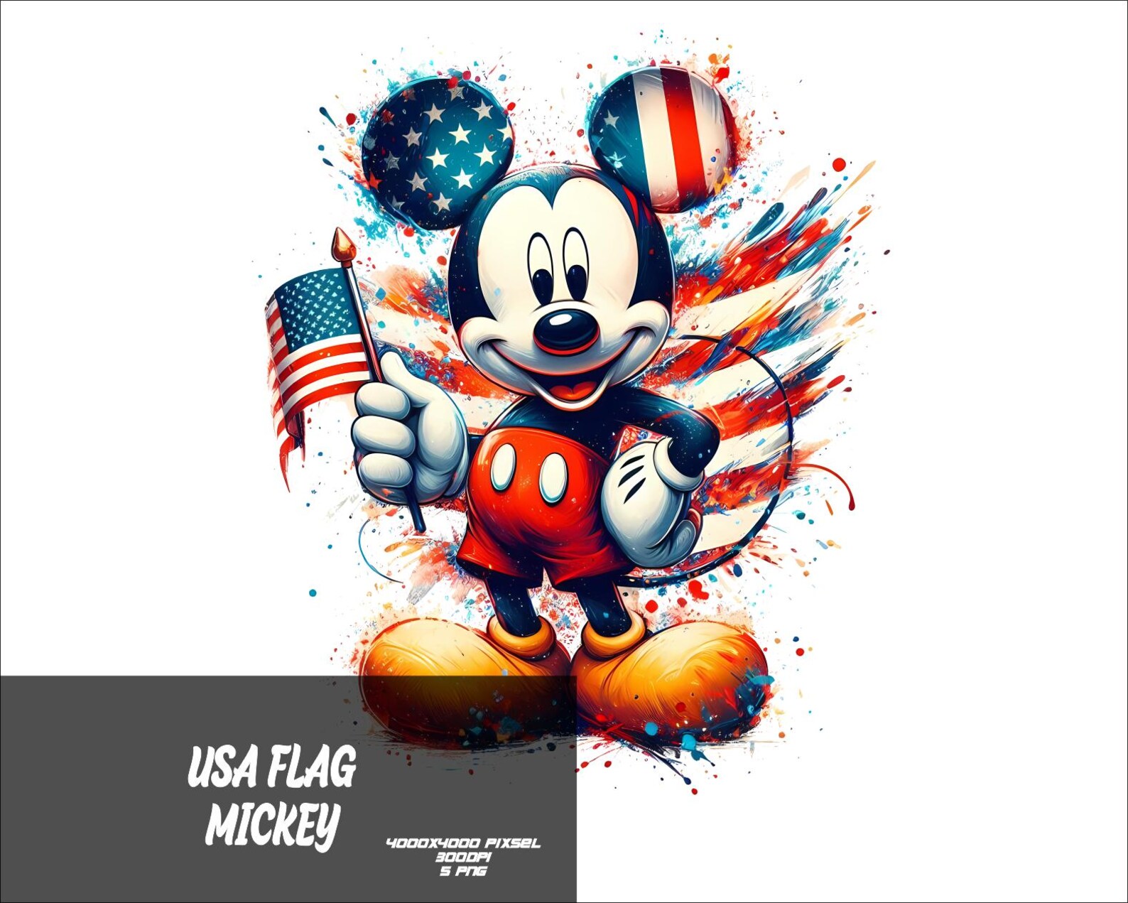 5 PNG Patriotic Mickey Png Mouse Splash and Watercolor Png American ...