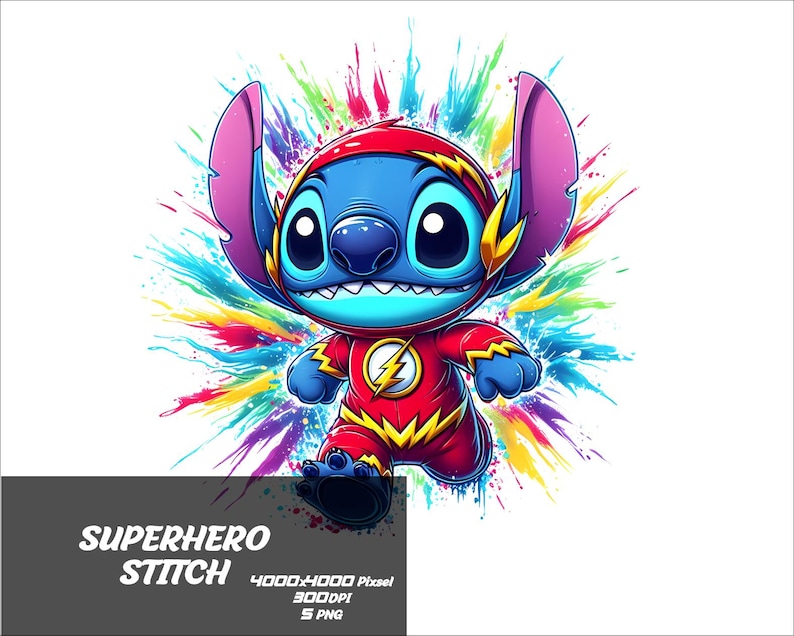5 PNG Stitch Super Hero Png Flash Stitch Splash and Watercolor Png ...