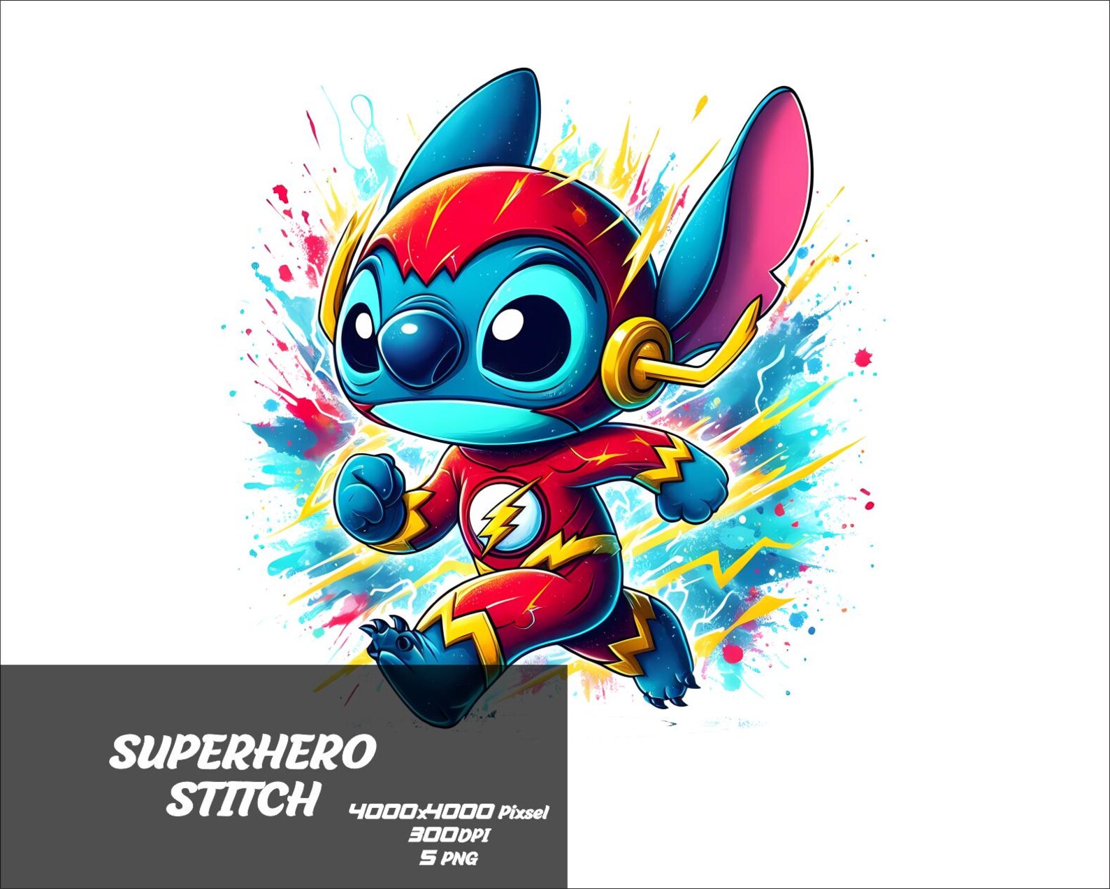 5 PNG Stitch Super Hero Png Flash Stitch Splash and Watercolor Png ...