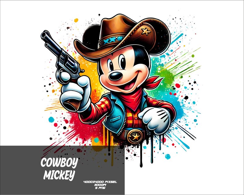 5 PNG Cowboy Mickey Png Mouse Splash and Watercolor Png Mickey ...