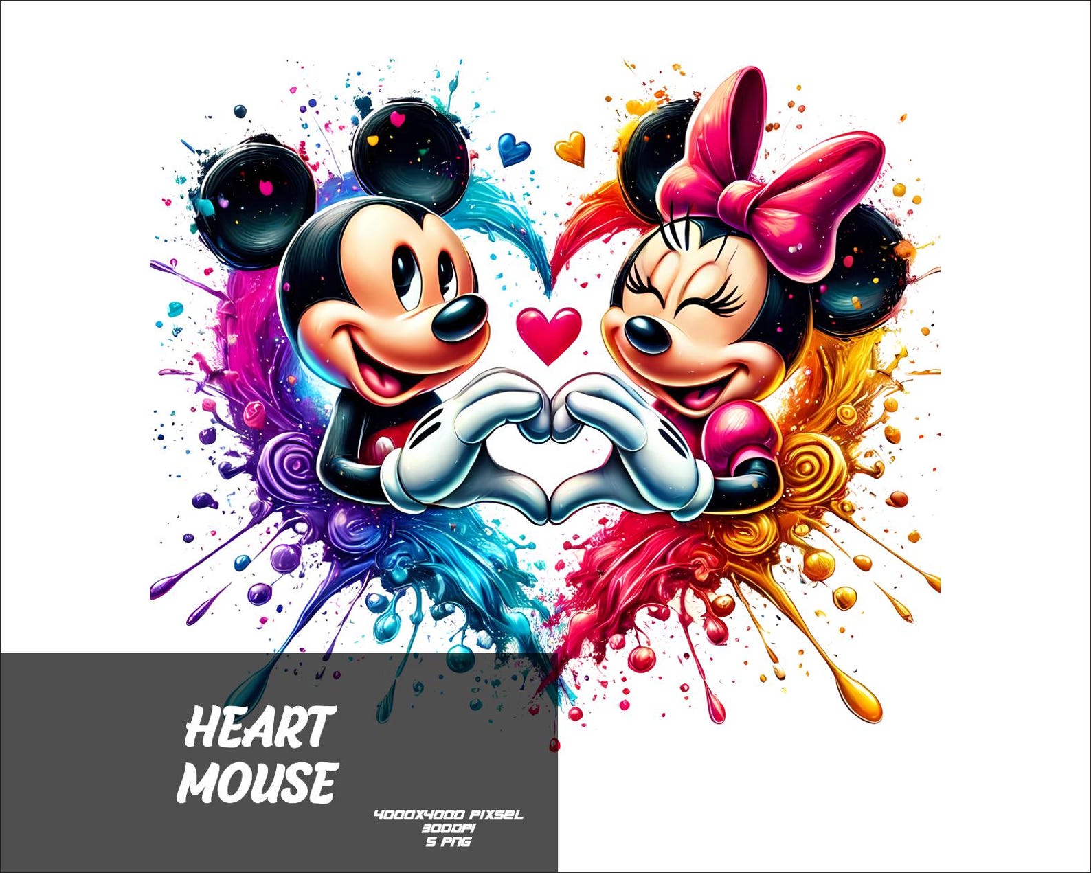 5 PNG Heart Mickey and Minnie Png Lover Mouse Splash and Watercolor Png ...