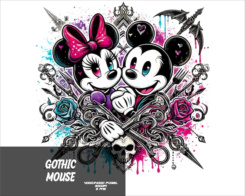 5 PNG Gothic Minnie and Mickey Png Mouse Splash and Watercolor Png ...