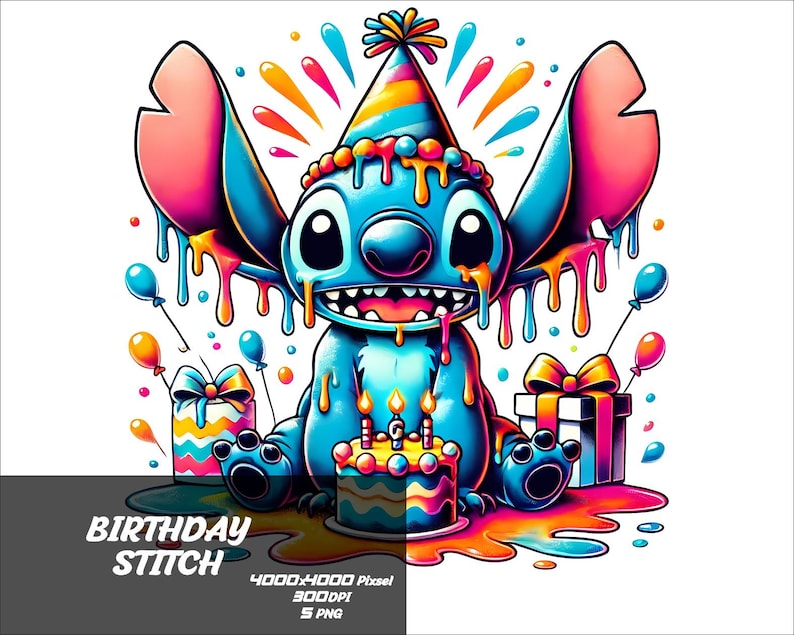 5 PNG Birthday Stitch Png Stitch Splash and Watercolor Png Stitch ...