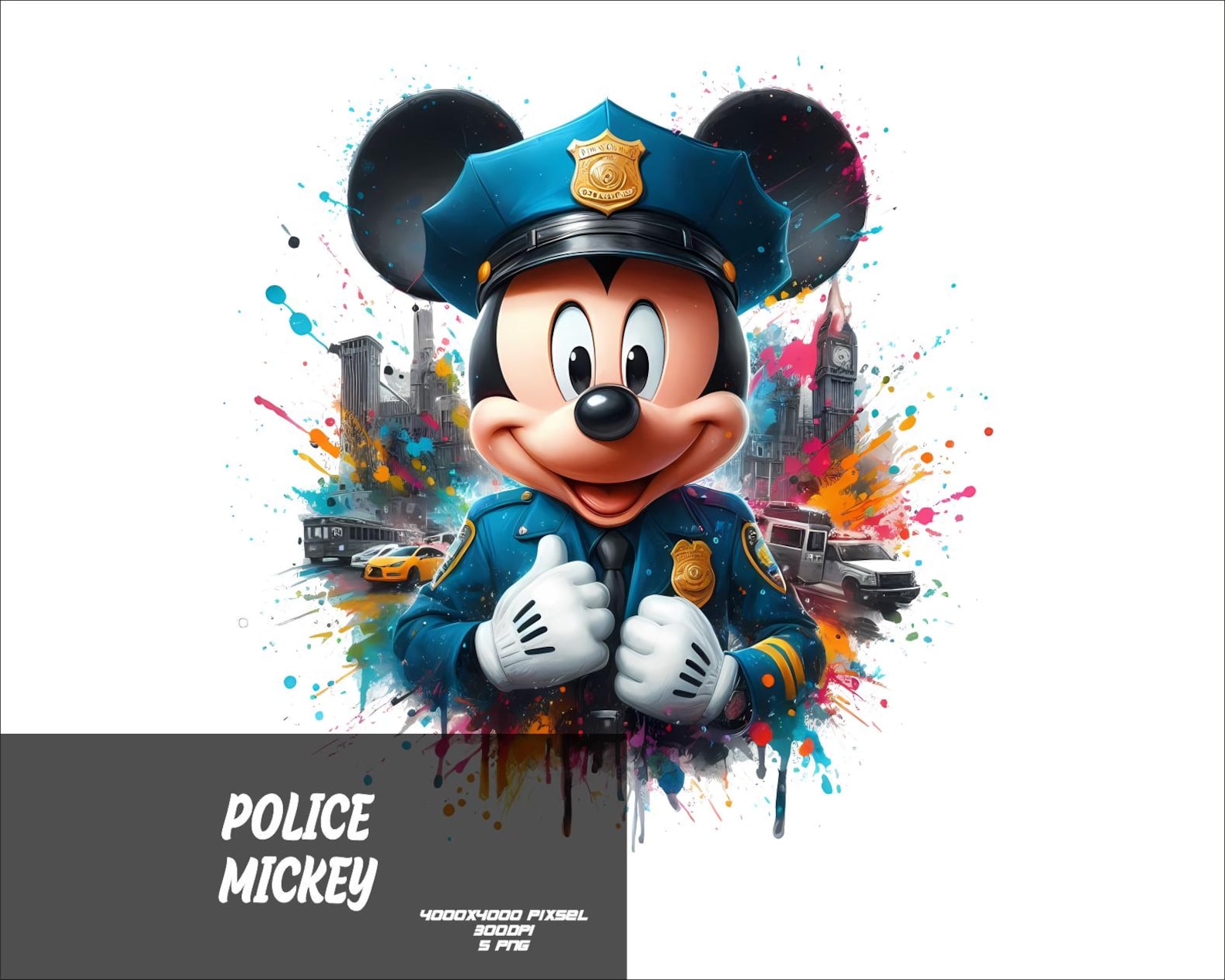 5 PNG Police Mickey Png Mouse Splash and Watercolor Png Mickey ...