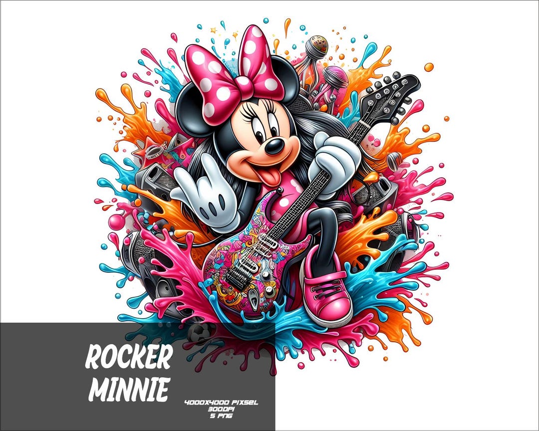 5 PNG Rocker Minnie Png Mouse Splash and Watercolor Png Minnie ...