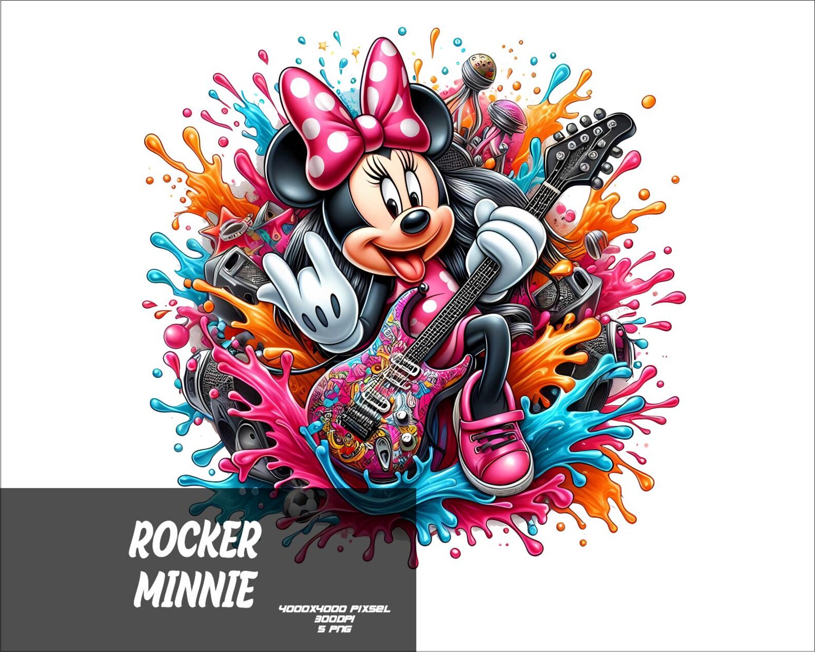 5 PNG Rocker Minnie Png Mouse Splash and Watercolor Png Minnie ...