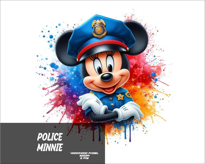 5 PNG Police Minnie Png Mouse Splash and Watercolor Png Minnie ...