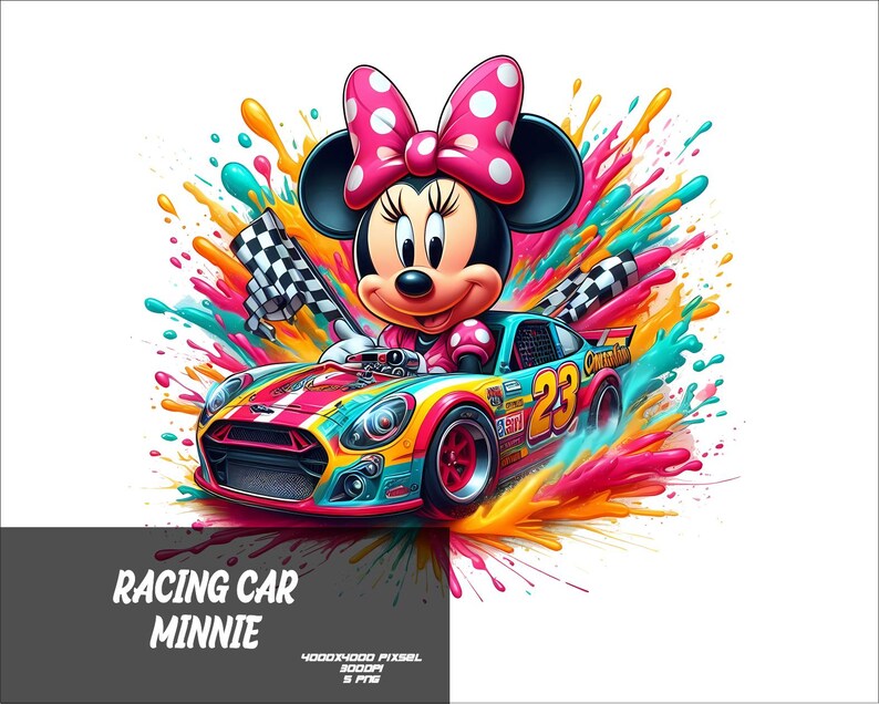 5 PNG Racing Car Minnie Png Mouse Splash and Watercolor Png Minnie ...