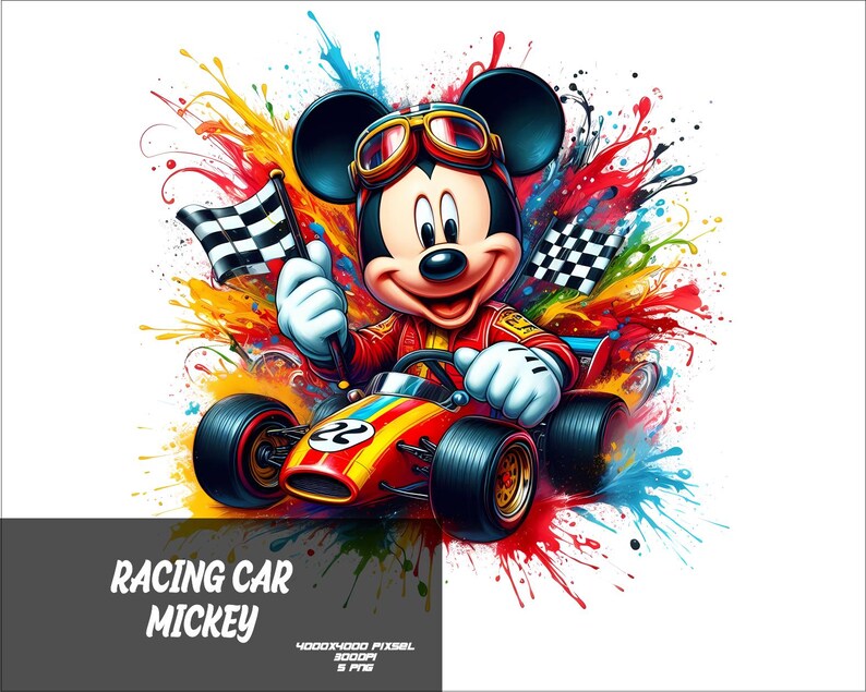 5 PNG Racing Car Mickey Png Mouse Splash and Watercolor Png Mickey ...