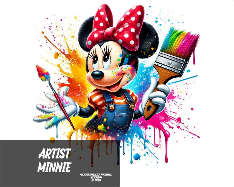 5 PNG Artist Minnie Png Mouse Splash and Watercolor Png Minnie ...