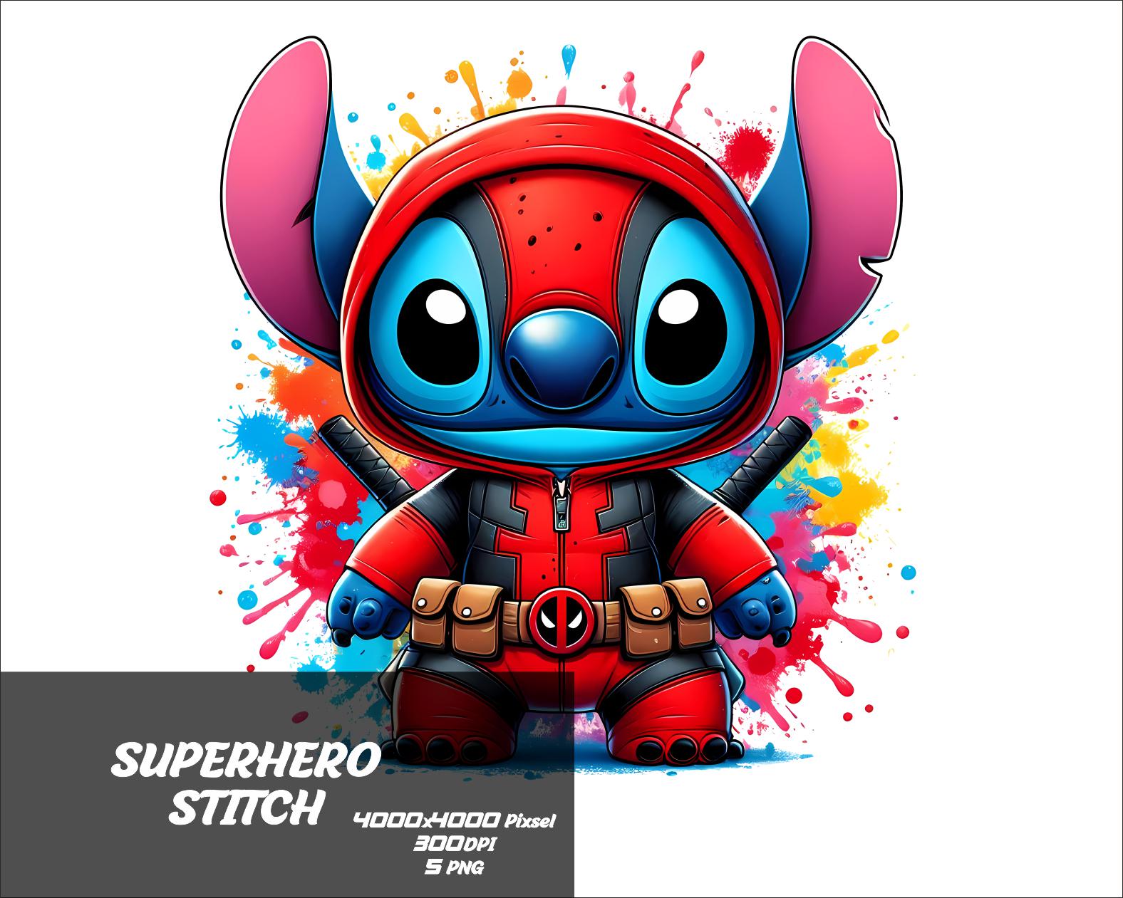 5 PNG Stitch Super Hero Png Stitch Splash and Watercolor Png Stitch ...