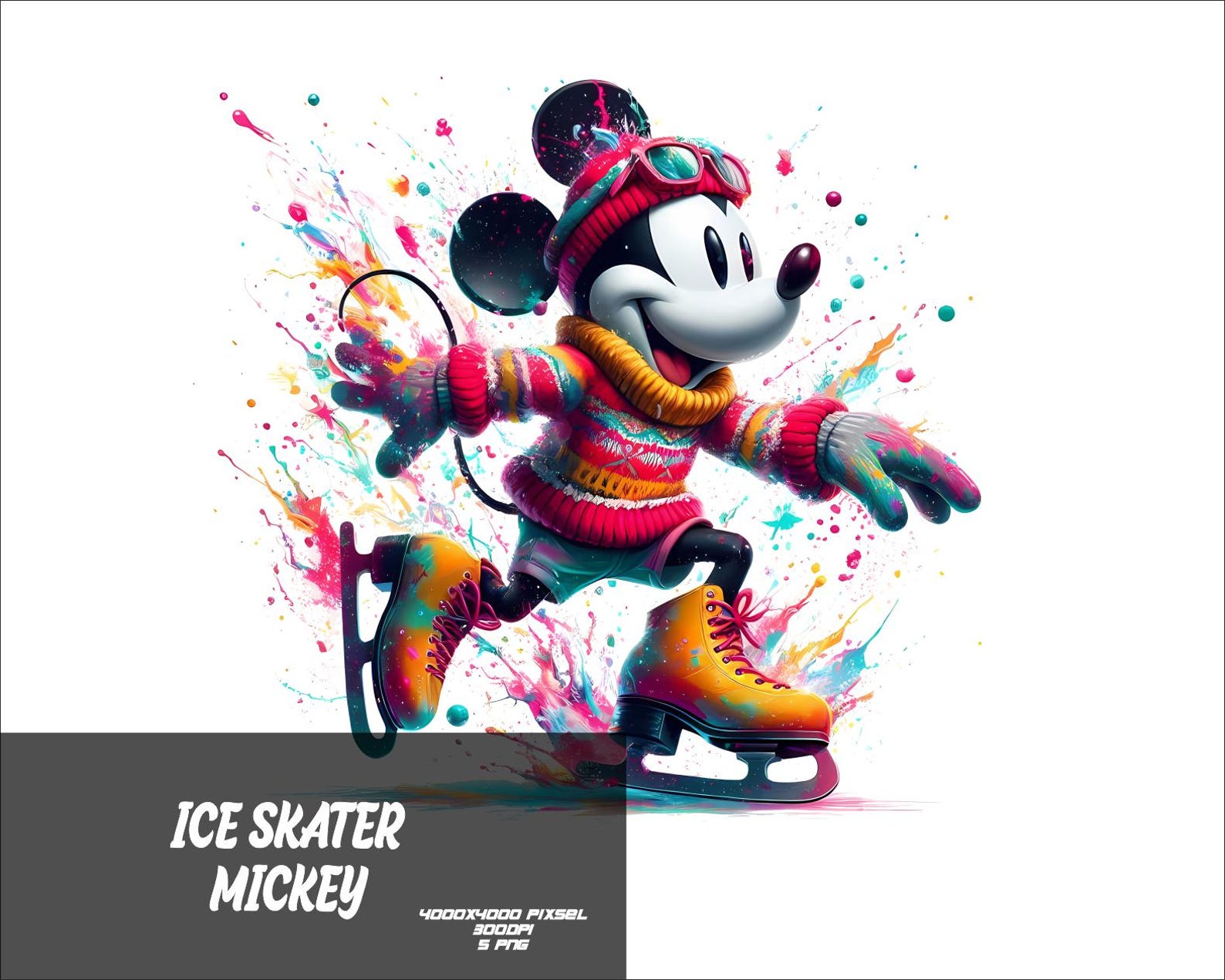 5 PNG Ice Skater Mickey Png Mouse Splash and Watercolor Png Mickey ...