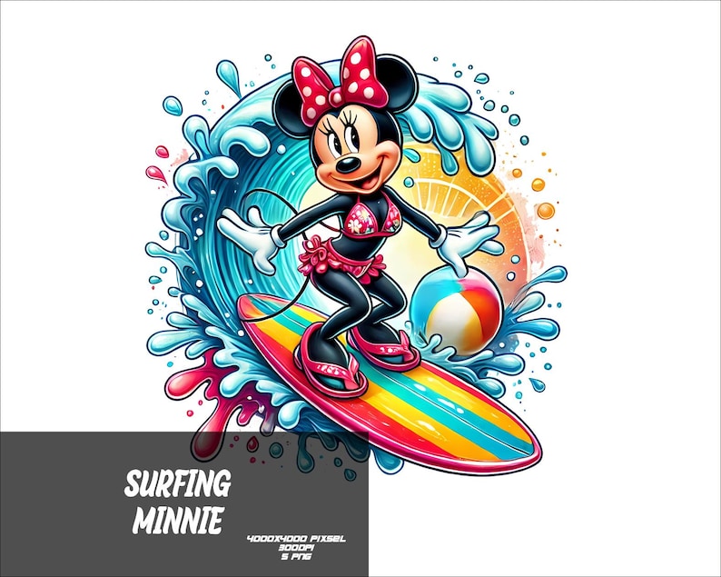 5 PNG Surfing Minnie Png Mouse Splash and Watercolor Png Minnie ...