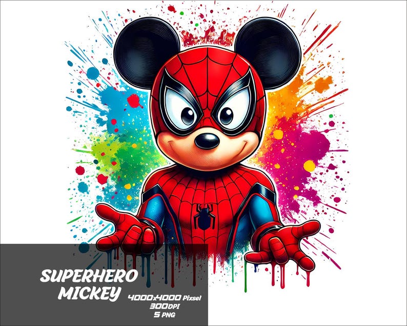 5 PNG Superhero Mickey Png Spider Hero Mouse Splash and Watercolor Png ...