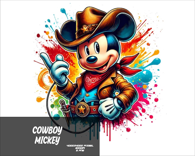 5 PNG Cowboy Mickey Png Mouse Splash and Watercolor Png Mickey ...
