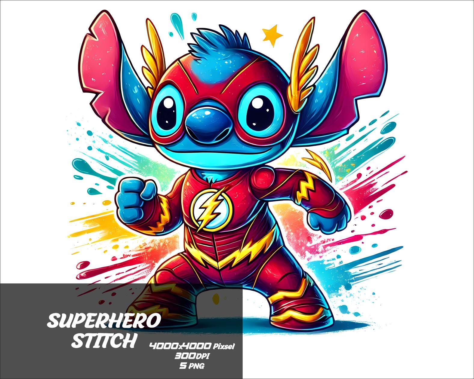 5 PNG Stitch Super Hero Png Flash Stitch Splash and Watercolor Png ...