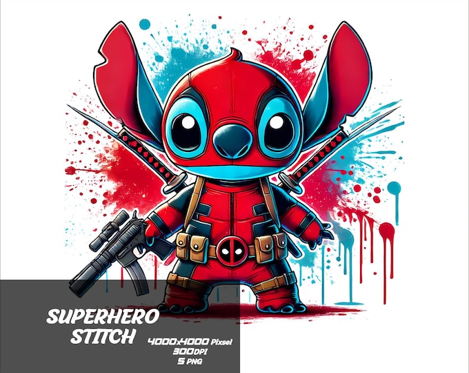 5 PNG Stitch Super Hero Png Stitch Splash and Watercolor Png Stitch ...
