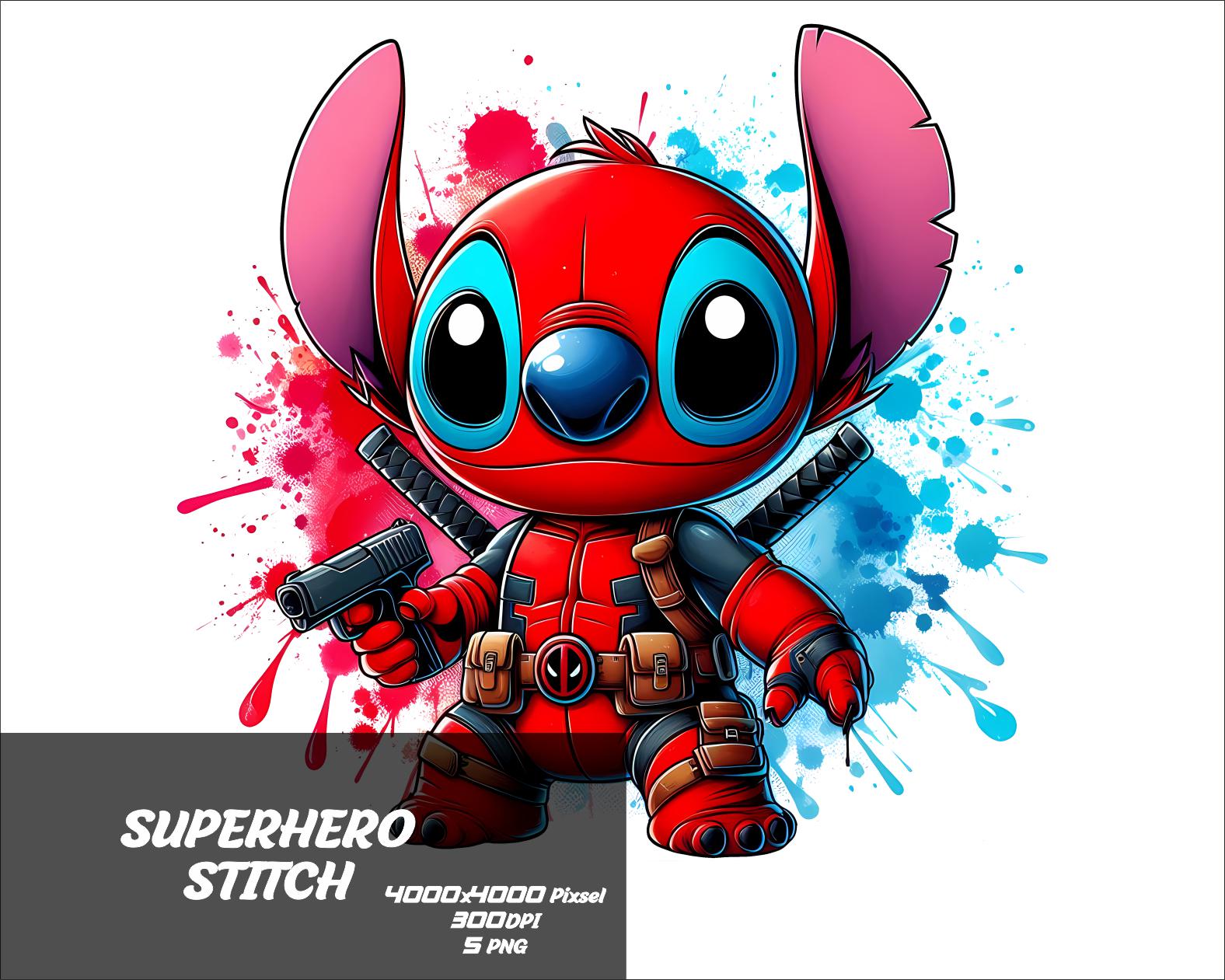 5 PNG Stitch Super Hero Png Stitch Splash and Watercolor Png Stitch ...