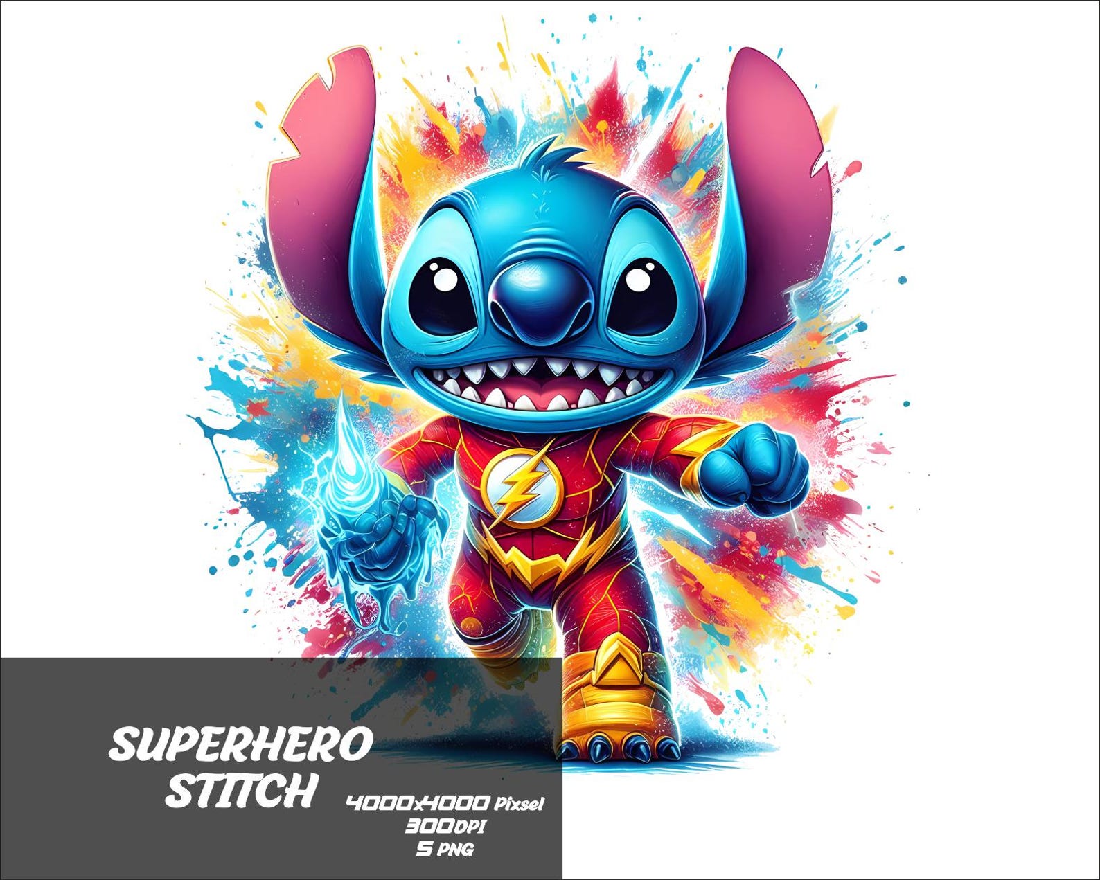 5 PNG Stitch Super Hero Png Flash Stitch Splash and Watercolor Png ...