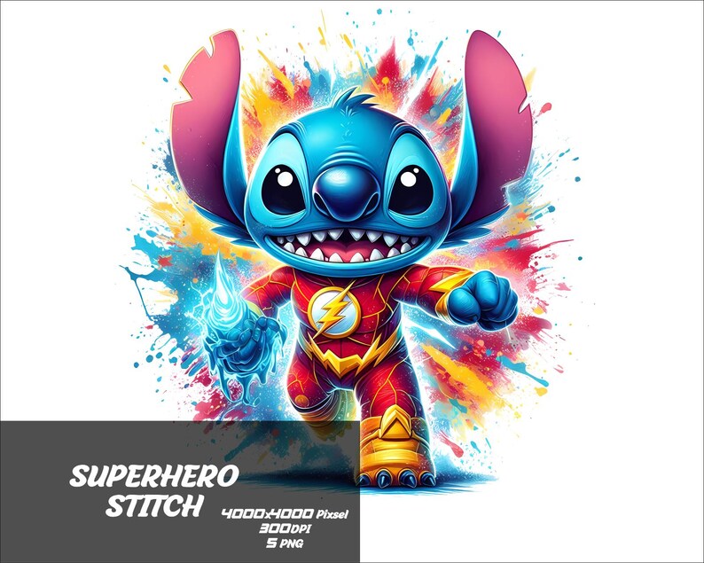 5 PNG Stitch Super Hero Png Flash Stitch Splash and Watercolor Png ...