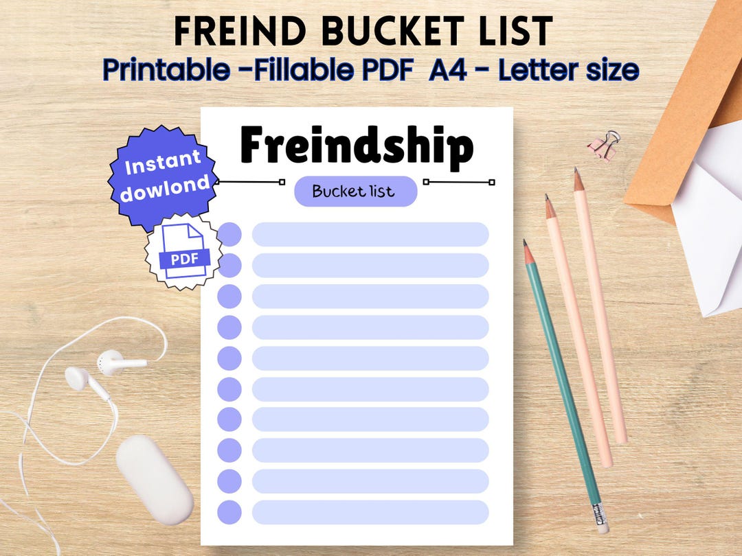 Friendship Bucket List – Printable & Fillable PDF, Fun Best Friend ...