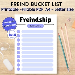 Friendship Bucket List – Printable & Fillable PDF, Fun Best Friend ...