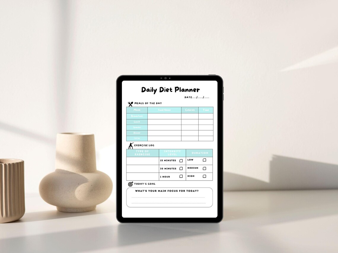 Daily Diet Planner Printable: Food Journal & Exercise Tracker (a4 ...