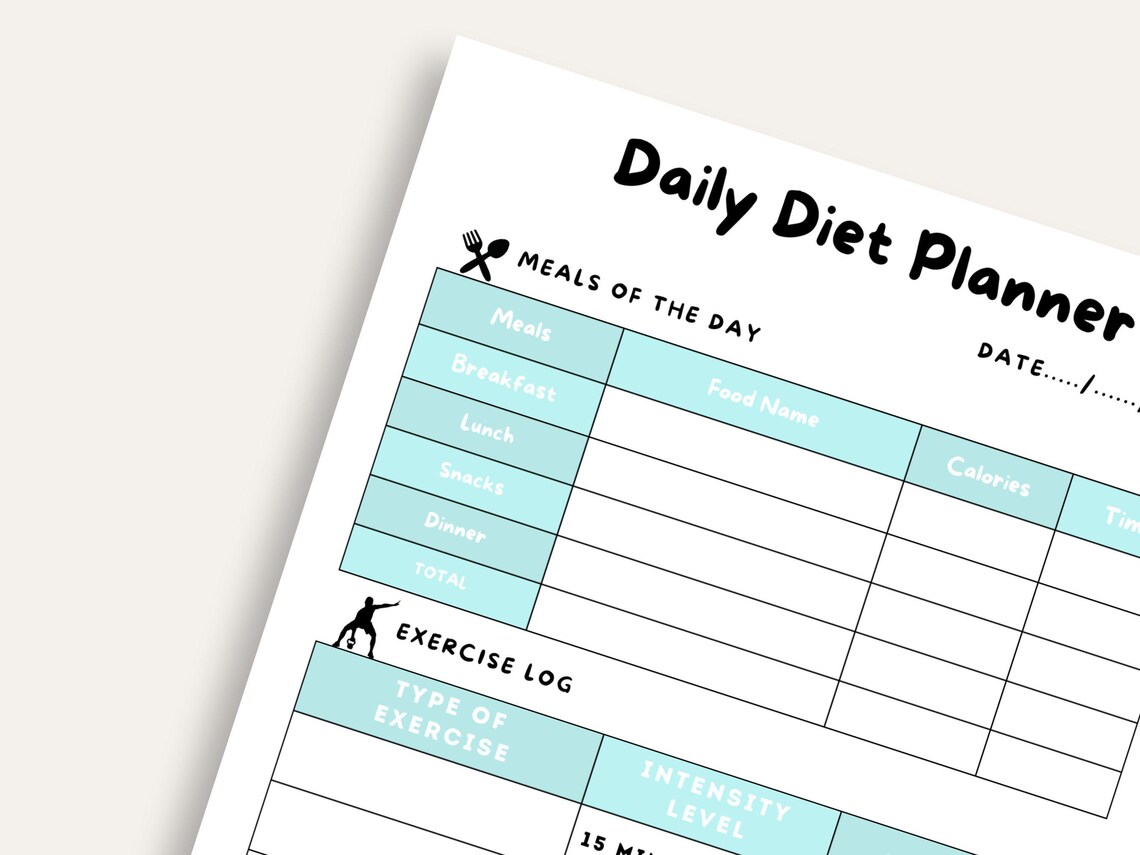 Daily Diet Planner Printable: Food Journal & Exercise Tracker (a4 ...