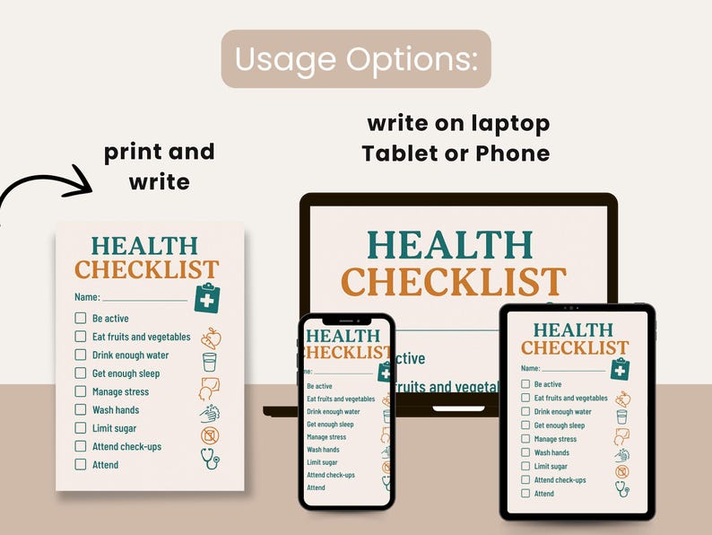 Printable Health Checklist for Daily Wellness Routine | A4 Wellness ...