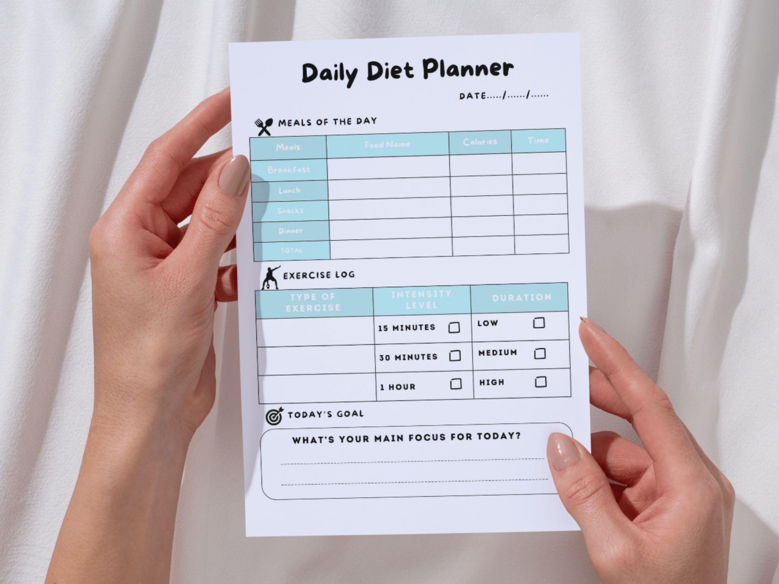Daily Diet Planner Printable: Food Journal & Exercise Tracker (a4 ...