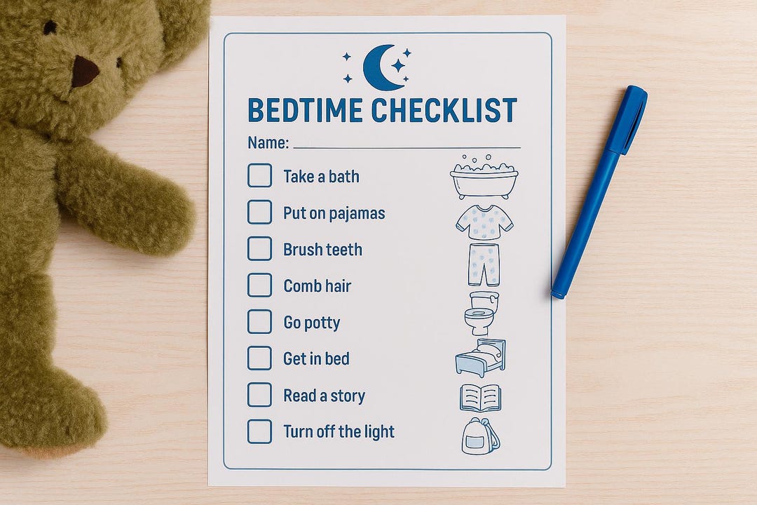 Printable Bedtime Checklist for Kids: A4 Nighttime Routine Chart (PDF ...